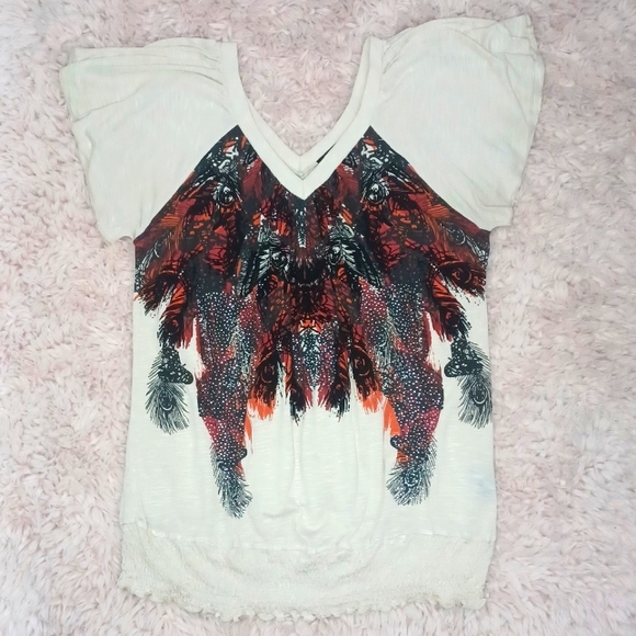 Dex | Tops | Dex Cream Vneck Babydoll Blouse With Textured Feather ...